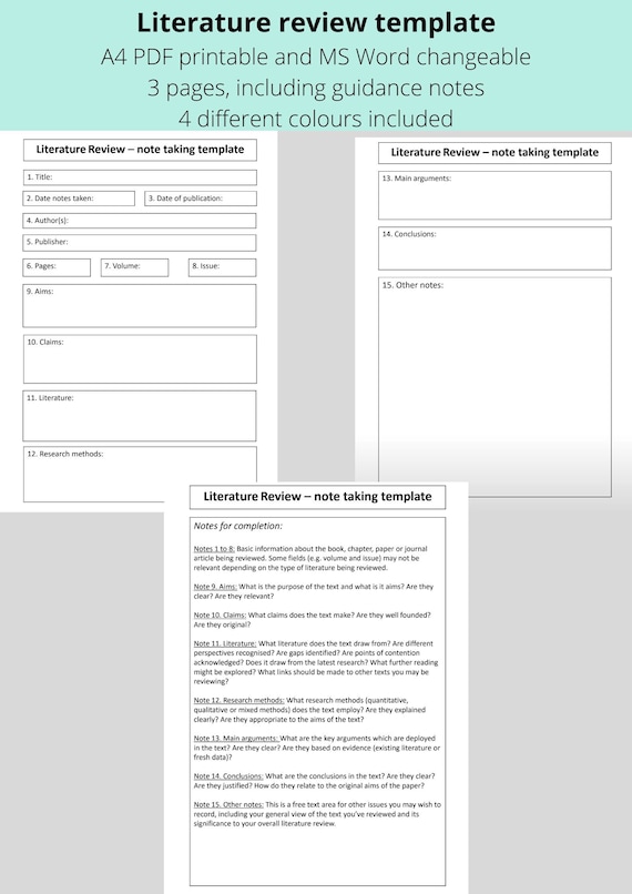 Literature Review Template research / Study / Dissertation / - Etsy