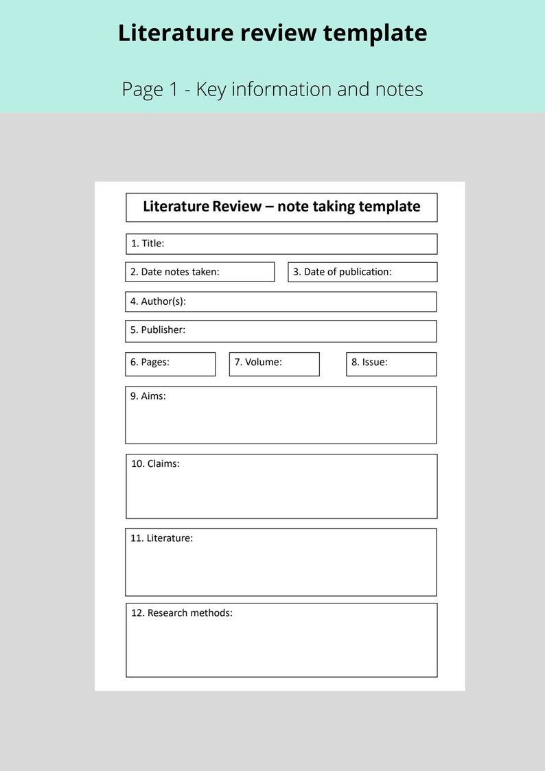 Literature Review Template (research / Study / Dissertation / Thesis ...