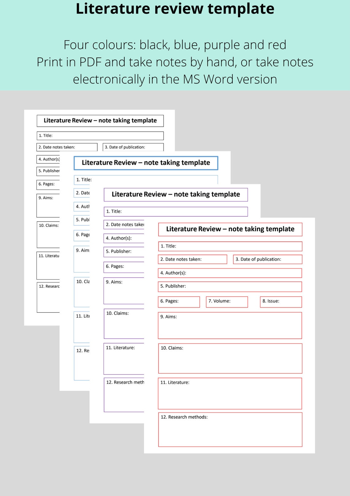 Literature Review Template research / Study / Dissertation / - Etsy