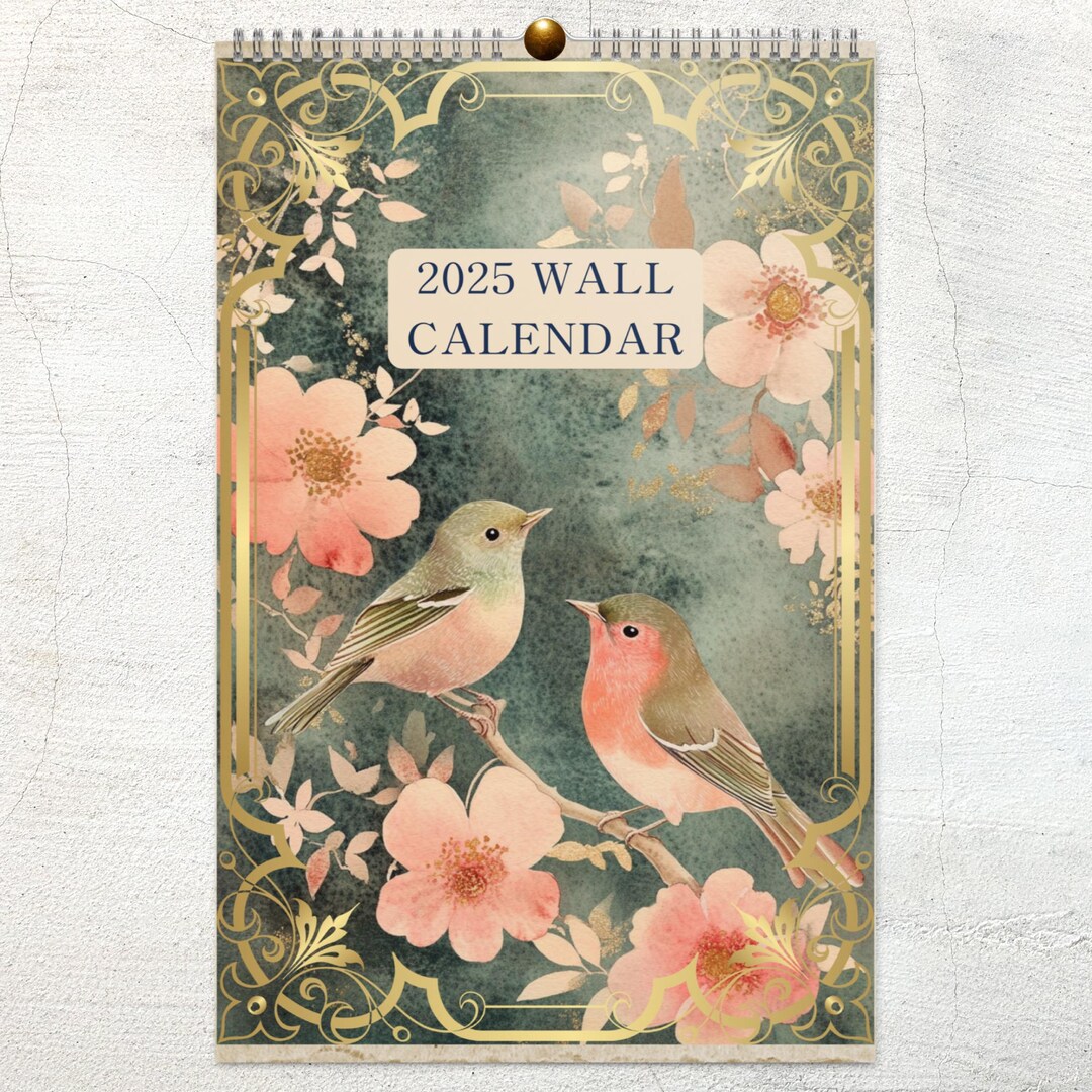 2025 French Gold Chinoiserie Floral Birds Wall Calendar Monthly ...