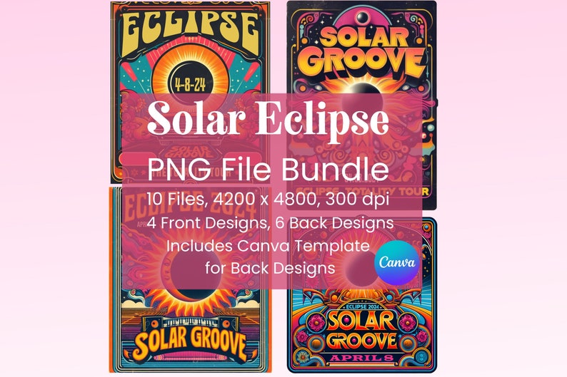 Solar Eclipse 2024 PNG Bundle Digital Download Retro Style Path of ...