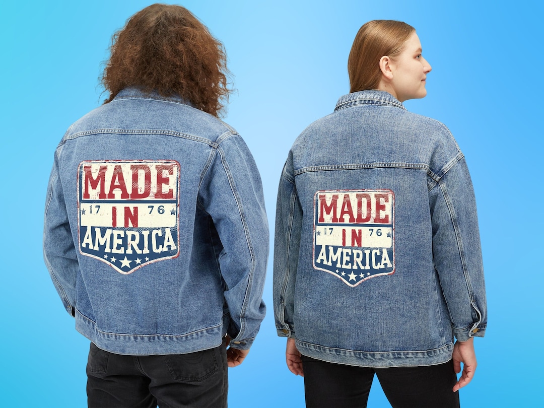 Vintage Look Made in America Patriotic Denim Jacket for Men and Women ...