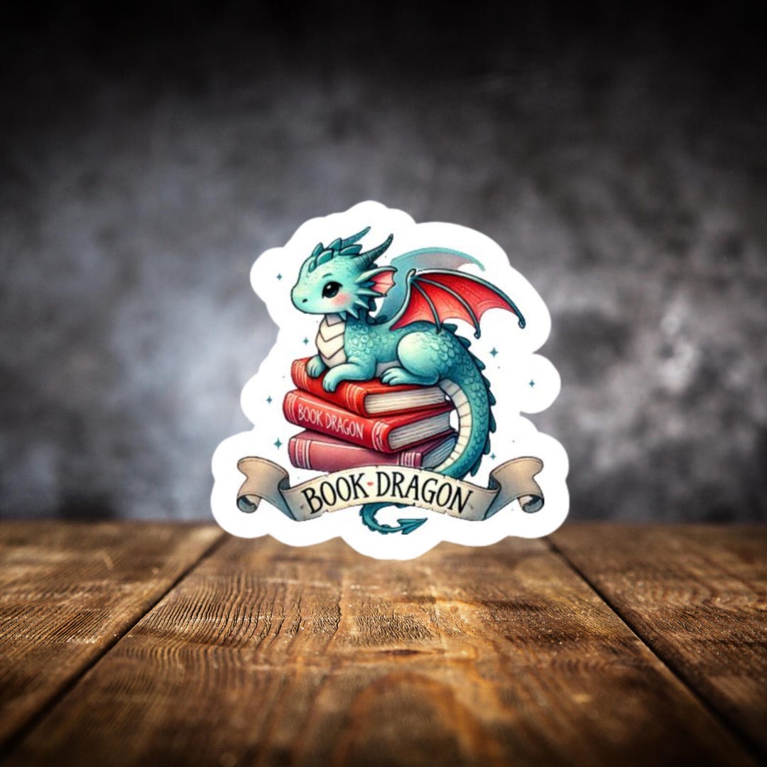 Fantasy Book Dragon Sticker - Die Cut Sticker - Water Resistant Sticker ...