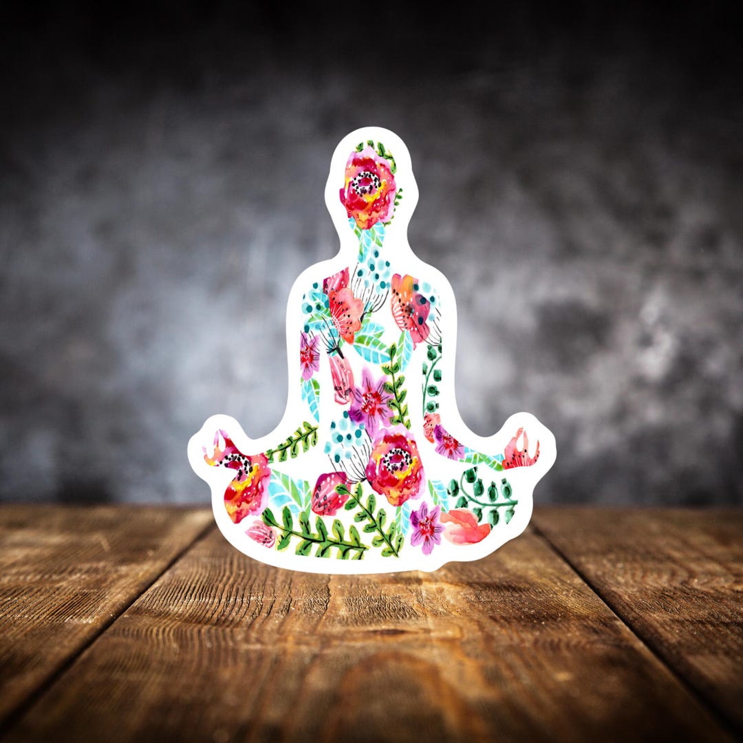 Floral Yoga Pose Sticker Die Cut Sticker Water Resistant Sticker ...