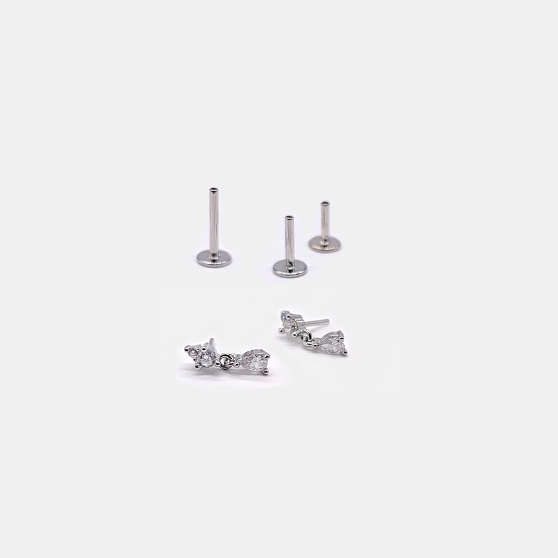 18g Push Pin Labret Stud 925 Sterling Silver Tiny Cz - Etsy