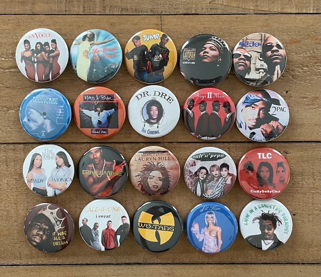 90s Hip Hop and R&B Buttons or Magnets: 90s Party Favors - Etsy