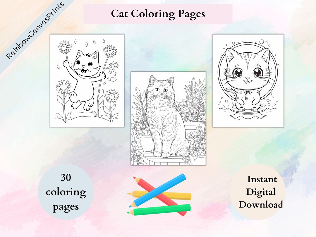 Cats Coloring Pages, 30 Pages Cute Cats Coloring Pages for Children ...