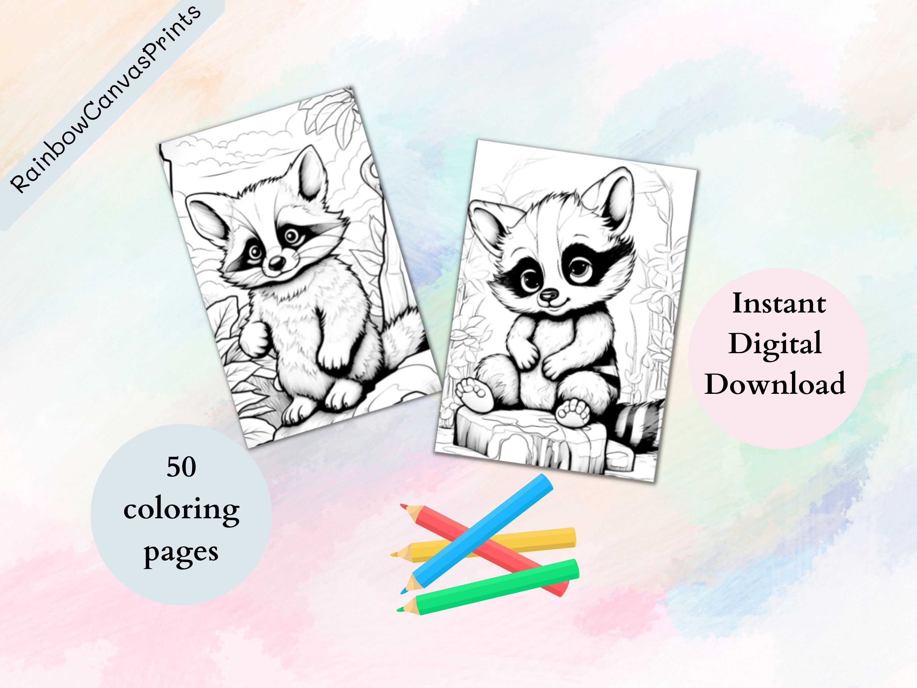 50 Pages Raccoon Coloring Pages for Children, Animals Printable ...