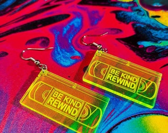 Be Kind Please Rewind VHS Horror Sticker Earrings - Etsy