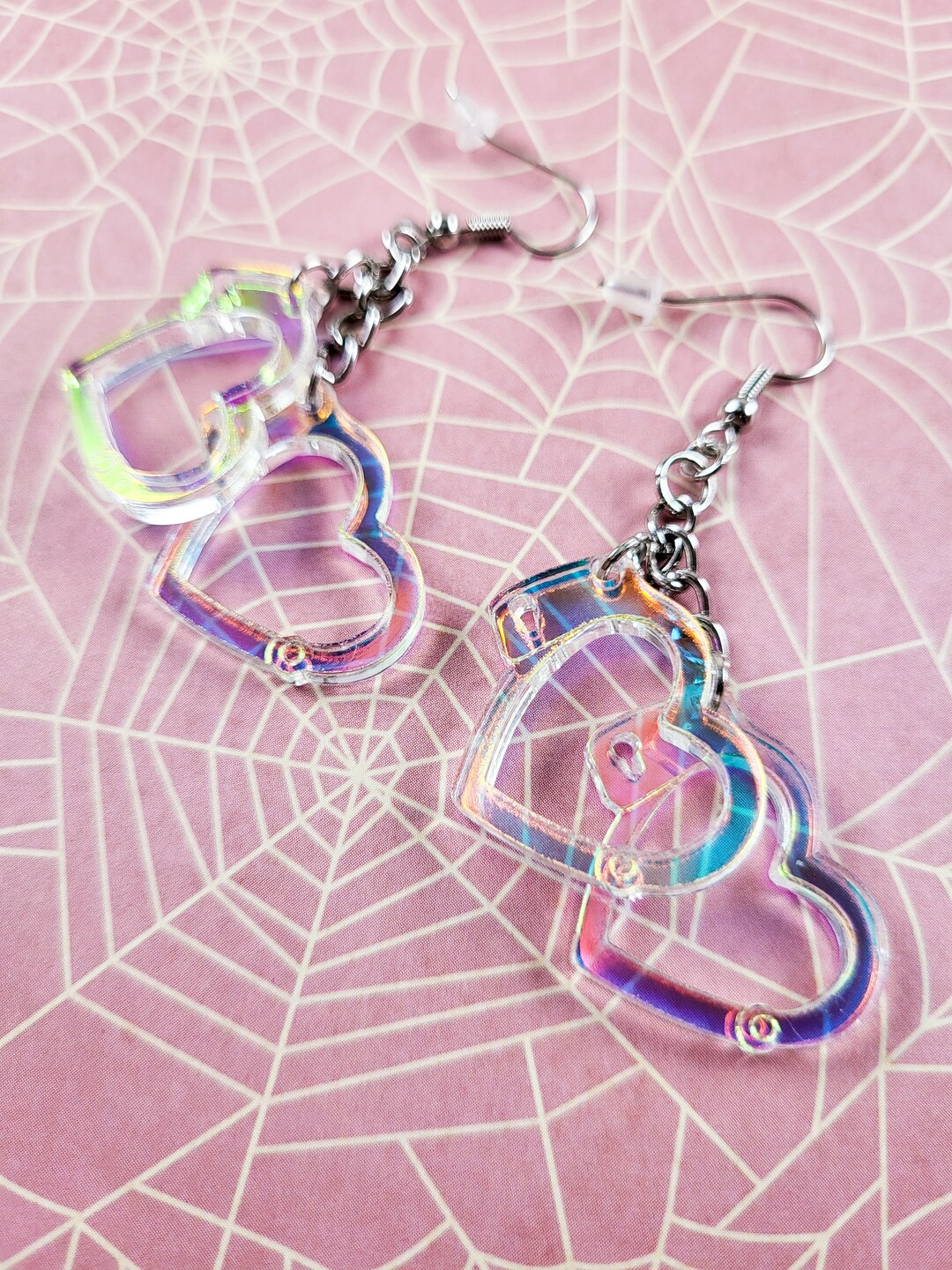 Clear Iridescent Heart Shaped Handcuff Earrings - Etsy