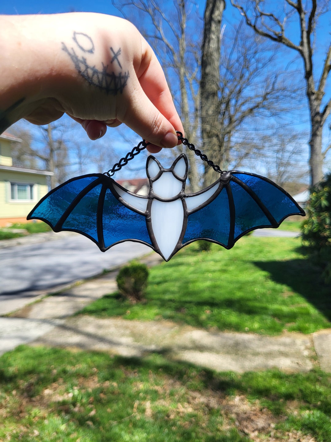 Bat Stained Glass in White and Blue - Etsy