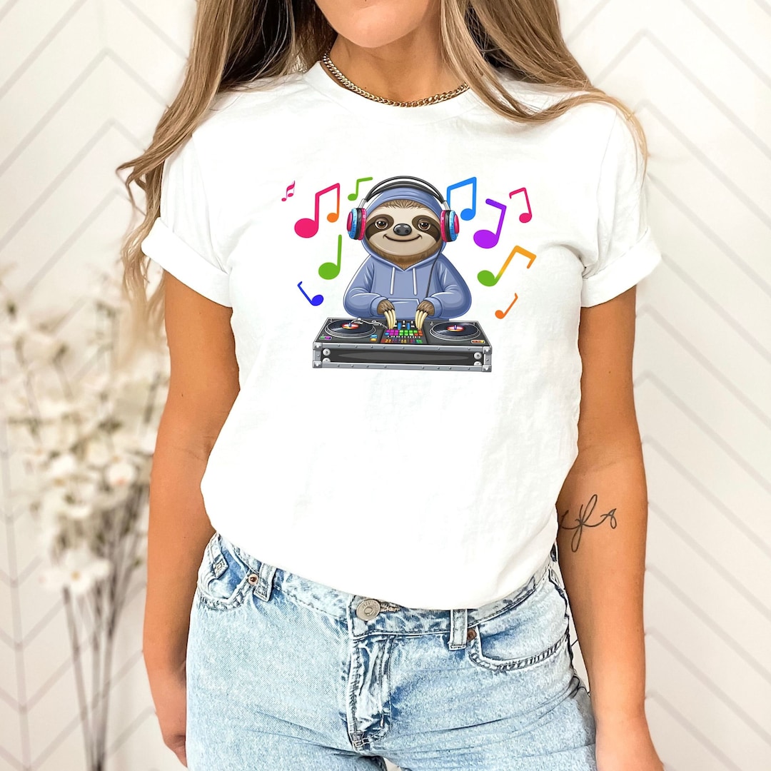 Sloth DJ Turntable T-shirt, Funny Sloth Headphones Shirt, Sloth Lover ...