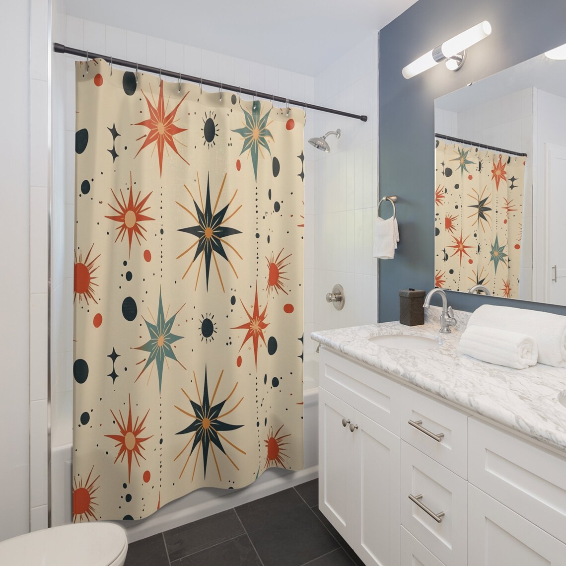 Mid Century Modern Design Shower Curtain, Funky Retro Colorful Fun ...