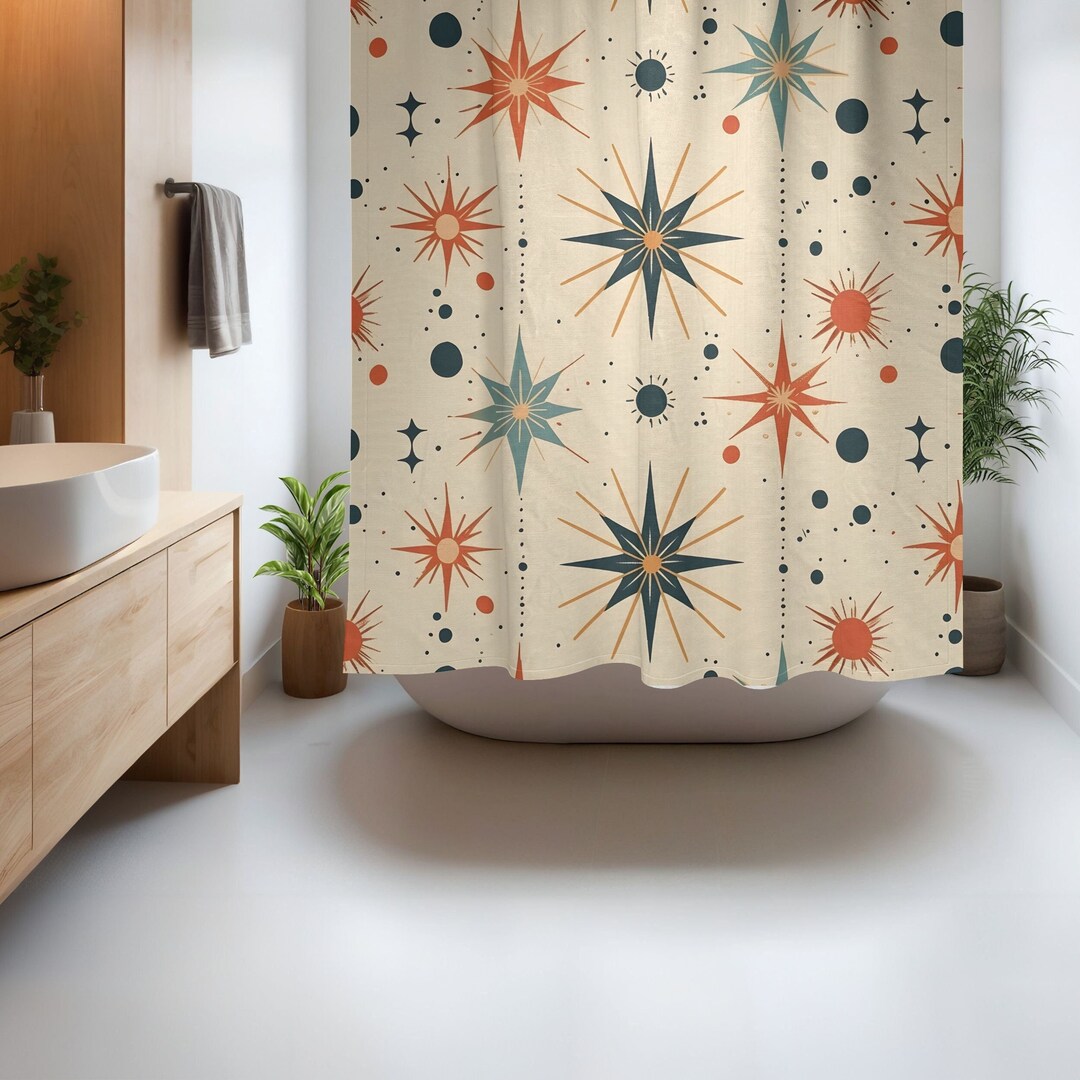 Mid Century Modern Design Shower Curtain, Funky Retro Colorful Fun ...