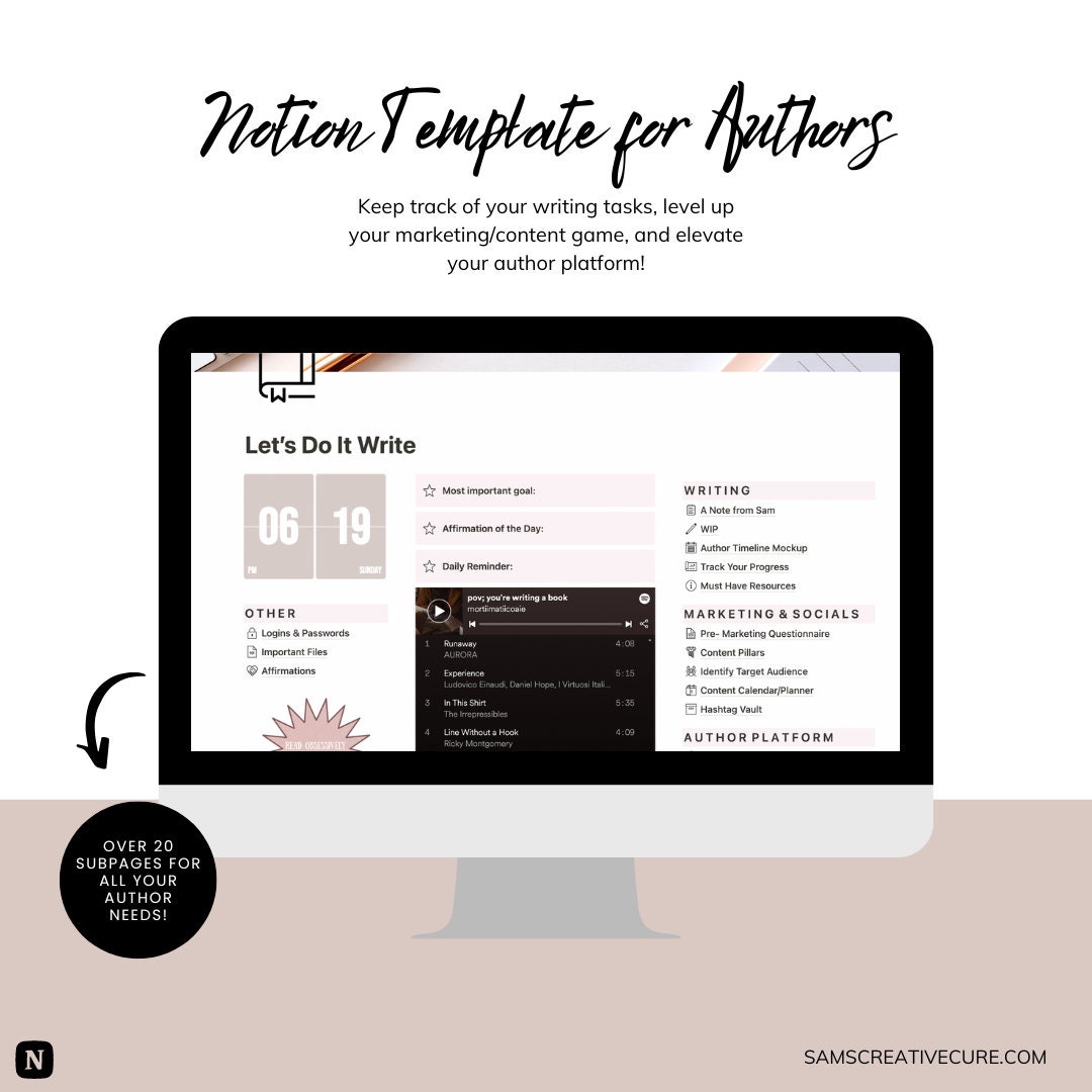Notion Template for Writers, Author Notion Template, Writers Planner ...