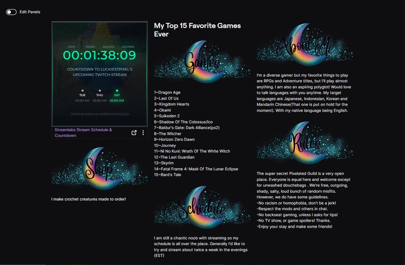 15 Galaxy Crescent Moon Twitch Panels Simplistic Panels for Twitch ...