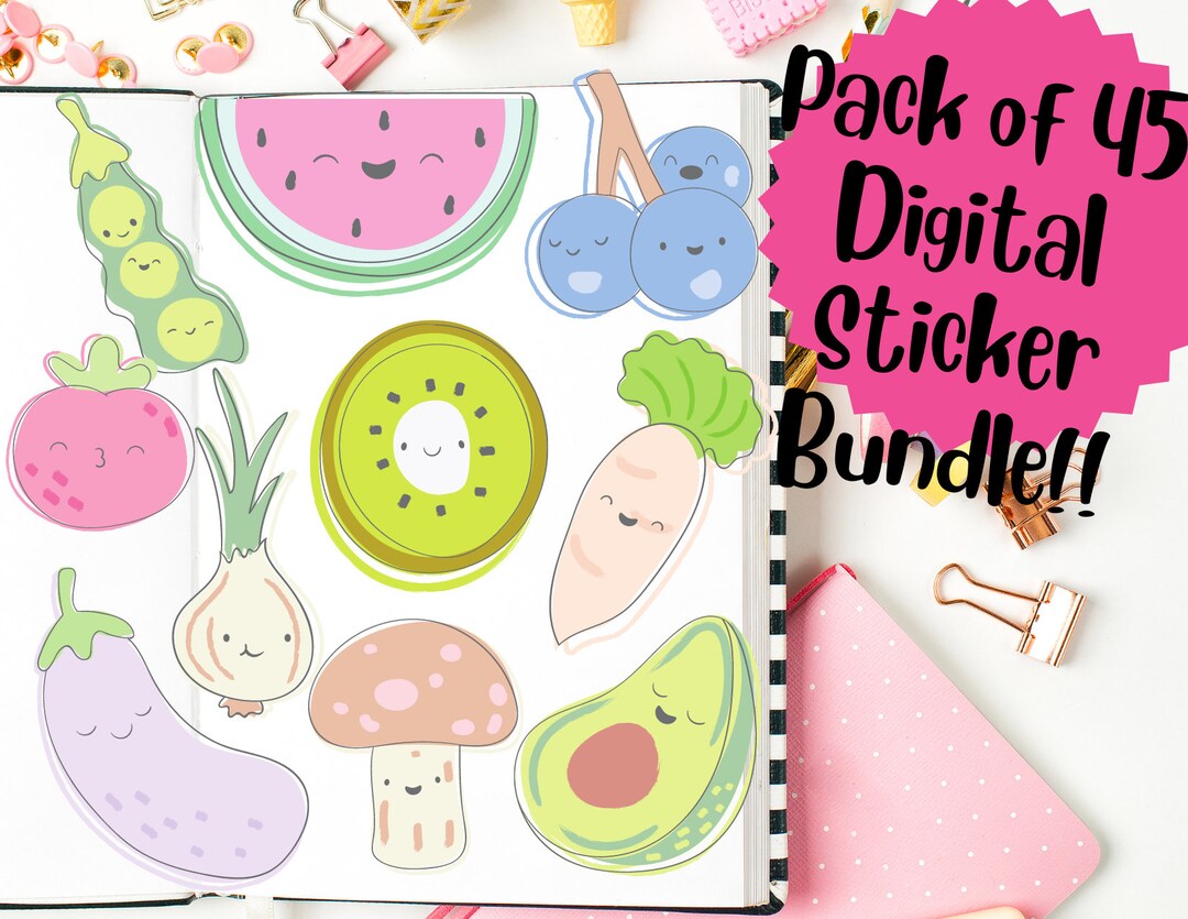 Kawaii Food PNG Stickers Sticker Pack of 45 PNG Bundle Printable ...