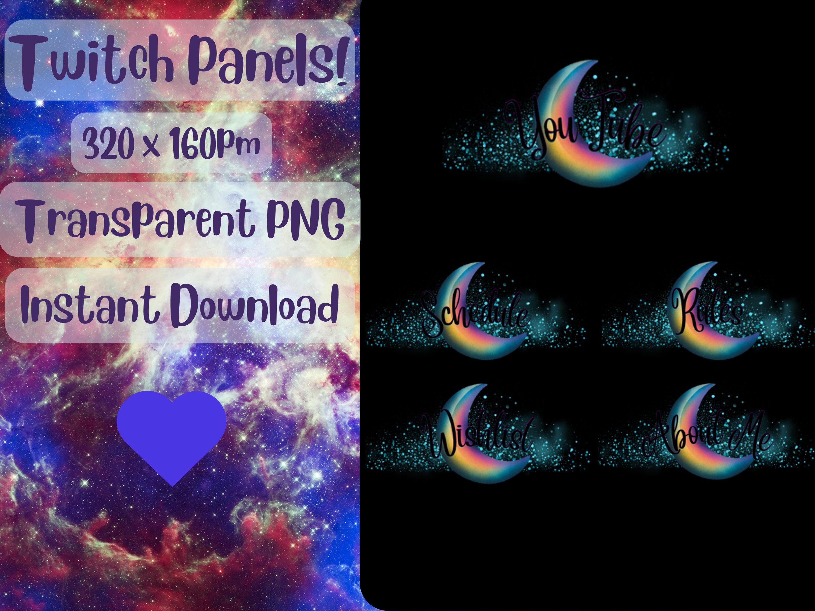 15 Galaxy Crescent Moon Twitch Panels Simplistic Panels for Twitch ...