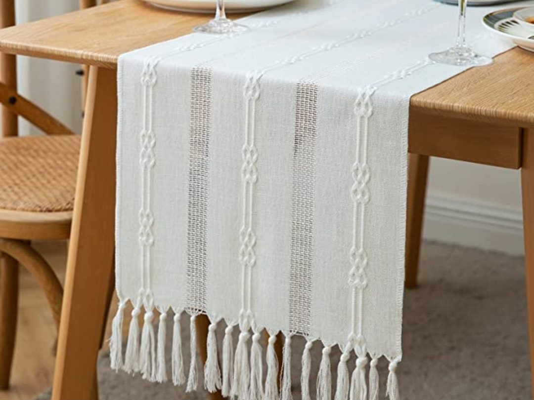 Table Runner, Cotton Linen Table Decor Runners, Long Boho Strip Fall ...