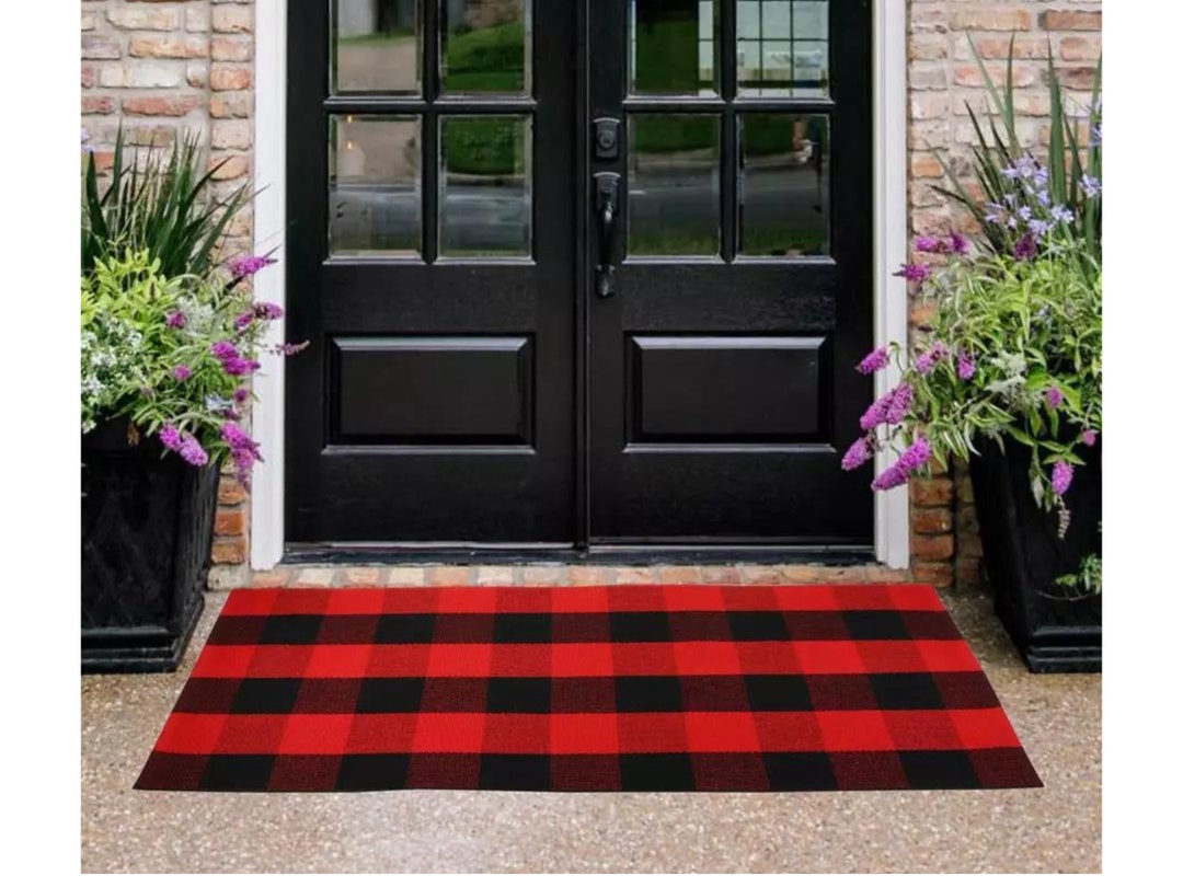 Black Red Woven Rug Cotton Front Door Mat Rug Outdoor Porch - Etsy
