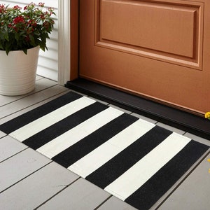 Black and White Outdoor Striped Rug, Stripes Christmass Runner, Outdoor ...