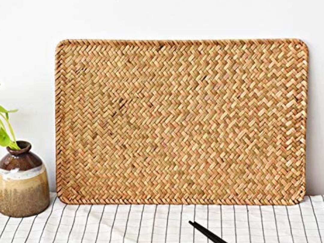 Natural Woven Rattan Rectangular Placemats for Dining Table set of 6 or ...