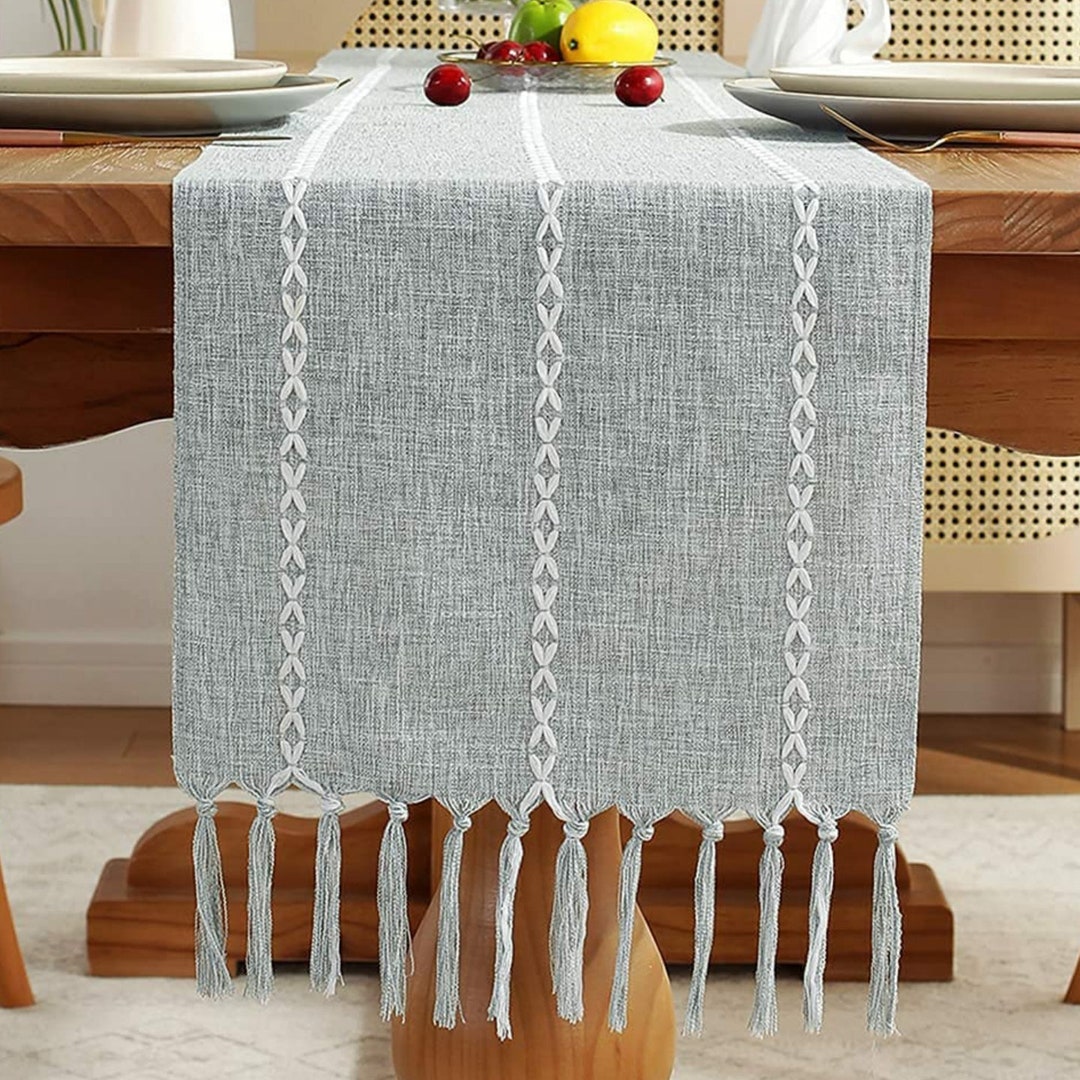 Gray Table Runner, Farmhouse Linen Table Runner, Fall Rustic Long Boho ...