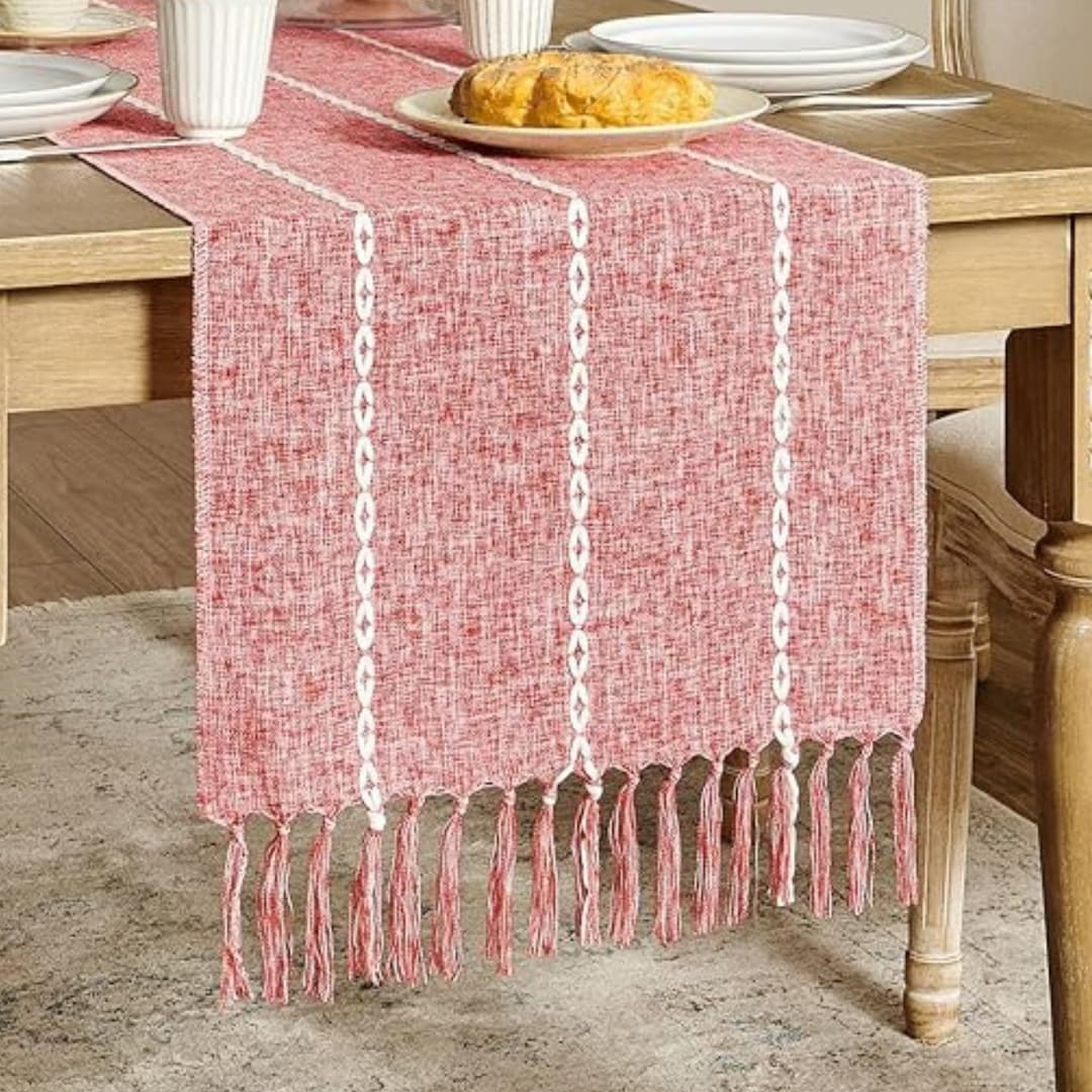 Red Table Runner and Placemats Farmhouse Cotton Linen Table Runner Fall ...