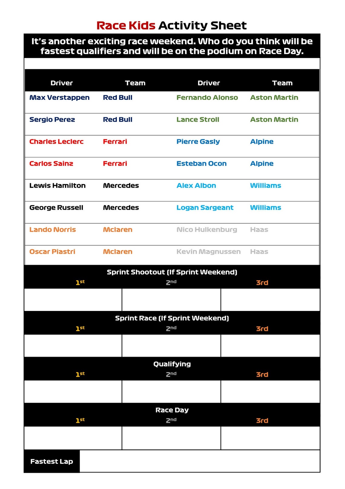 Kids Formula 1 Activity Pack - Etsy