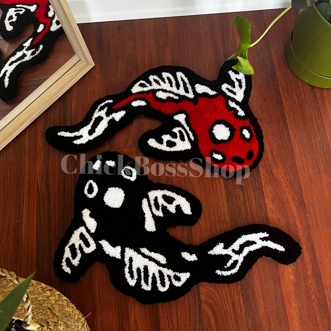 Koi Yin Yang Fish Rug | Red-black Yin Yang Rug | Custom Asian Tufted ...