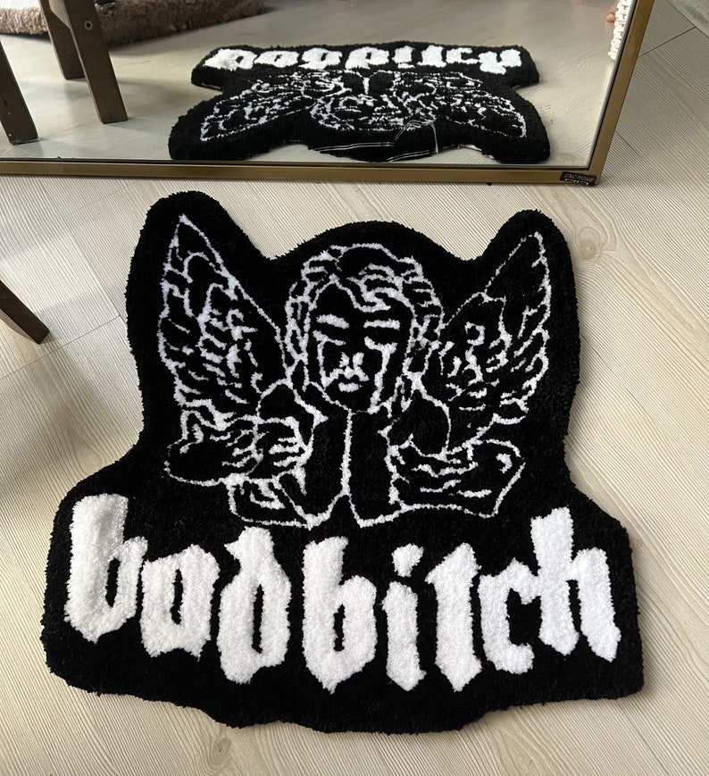 Bad Bitch Angel Tufted Rug Black Angel Rug - Etsy