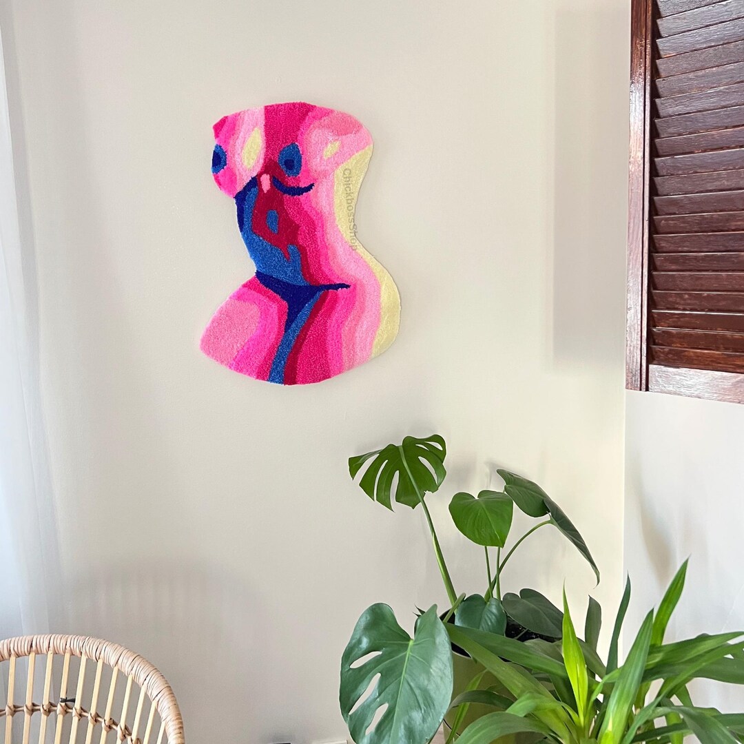 Woman Body Tufted Rug | Pink Abstract Female Tufted Rug | Handmade ...