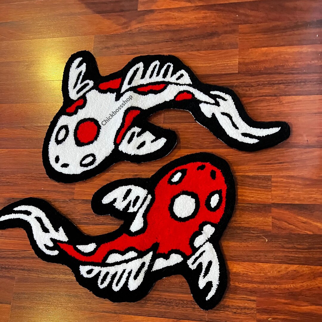 Red Koi Yin Yang Fish Rug | Custom Asian Tufted Rug | Fluffy & Soft ...