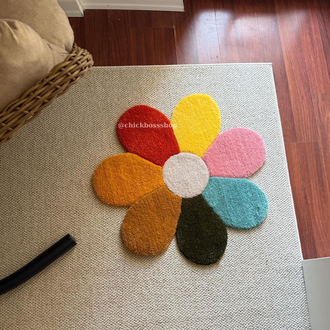 Colorful Flower Tufted Rug - Boho Home Decor Tufting - Retro Style ...