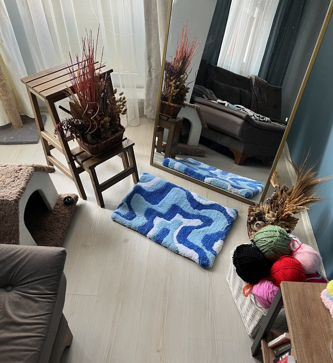 Blue Abstract Tufted Rug - Etsy