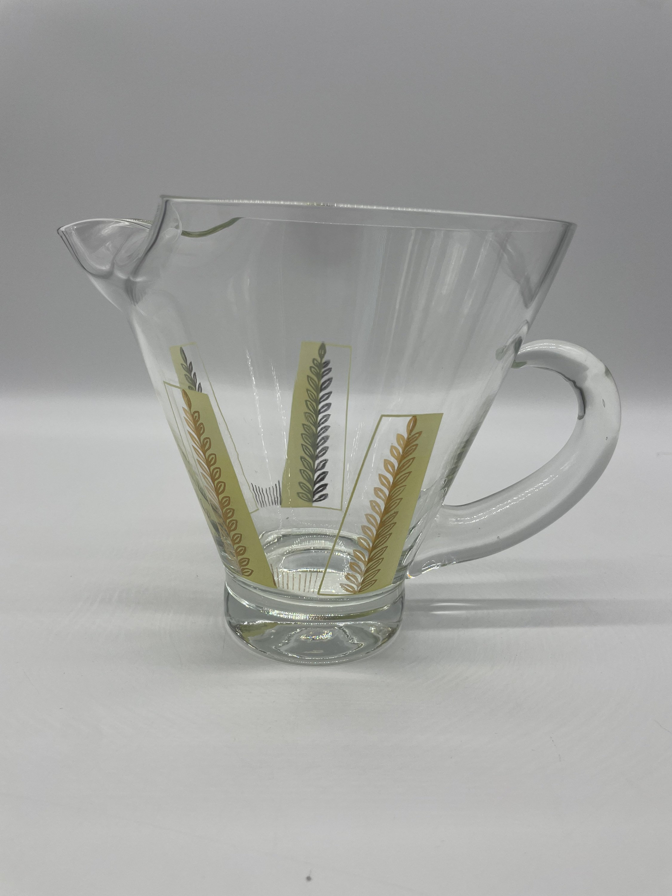 Mid Mod Gold Leaf Wheat Sheaf Pitcher and Mini Old Fashioned Tumblers ...