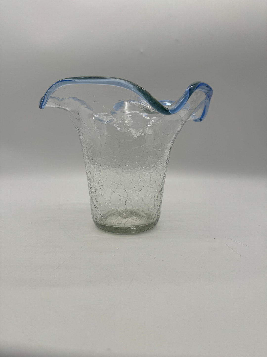 Blenko Clear Crackle Ruffle Vase C482S - Etsy