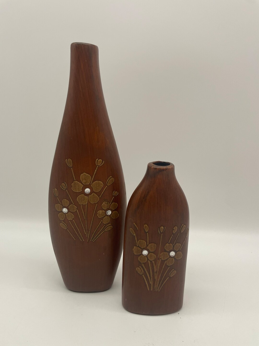Vintage MCM Faux Woodgrain Ceramic Vases - Etsy