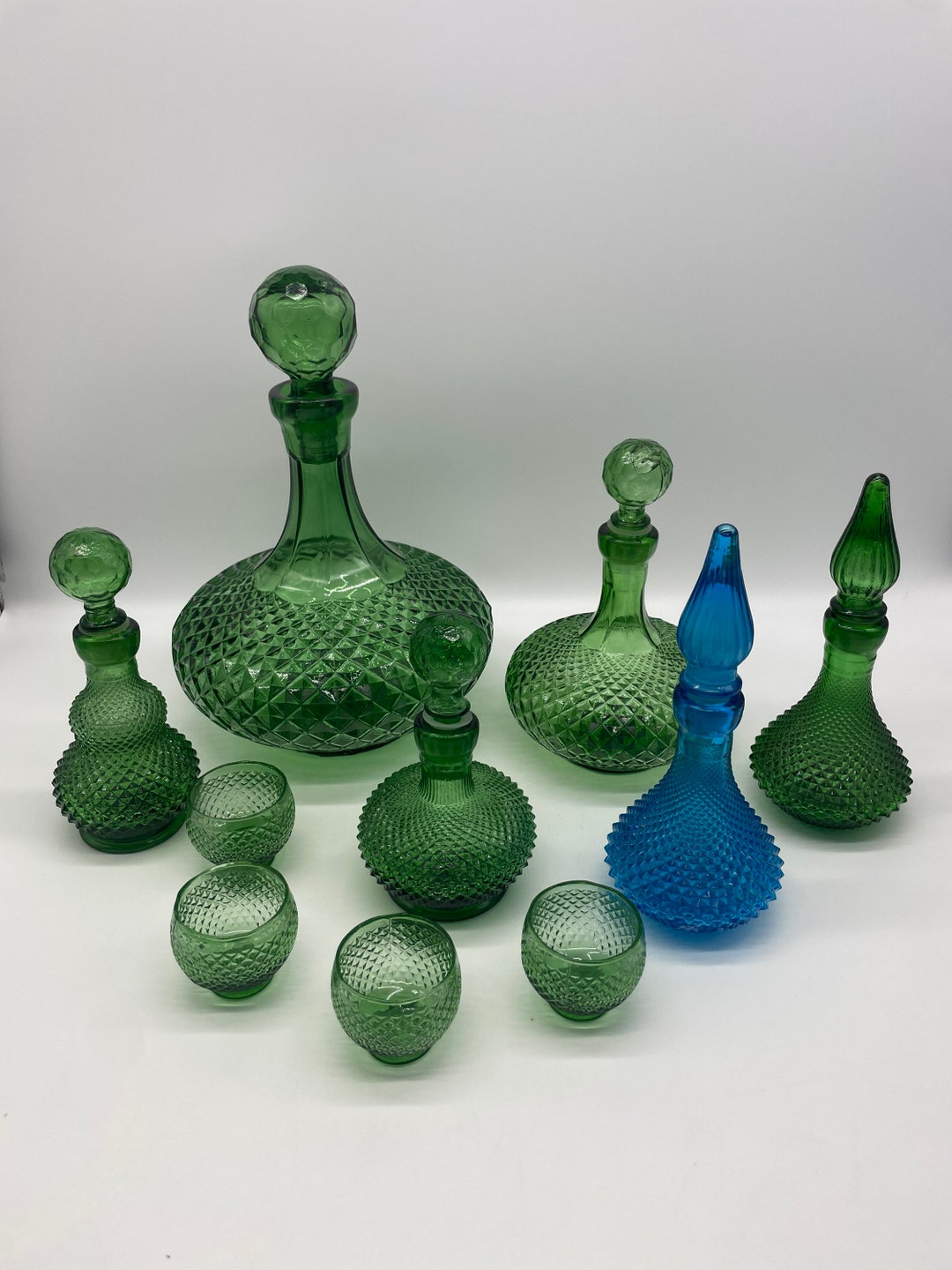 Vintage Mid-century Diamond Point Decanter: Italian Glass - Etsy