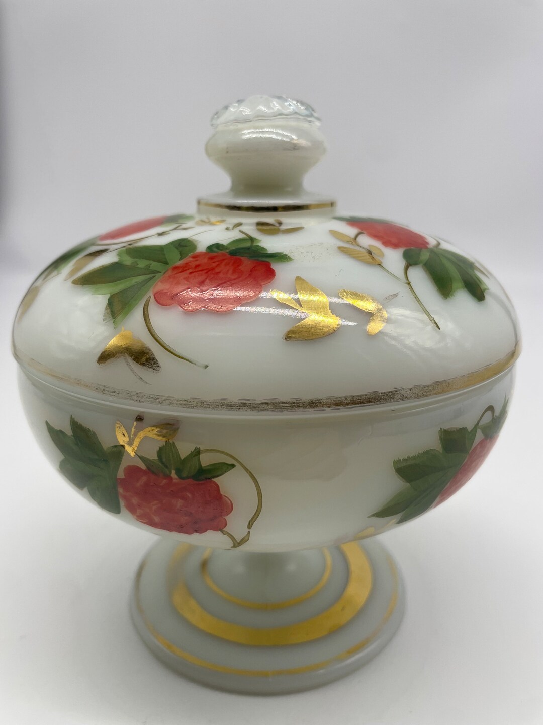 Vintage Fenton Charleton Candy Box W/hand Painted Raspberries - Etsy