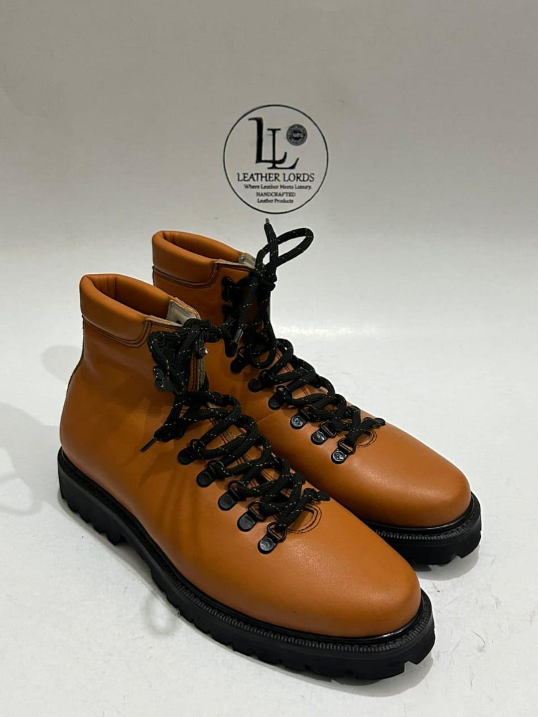 Leather Lords Tan Leather Mountain Boots, Men's Rugged Hiking Boots ...
