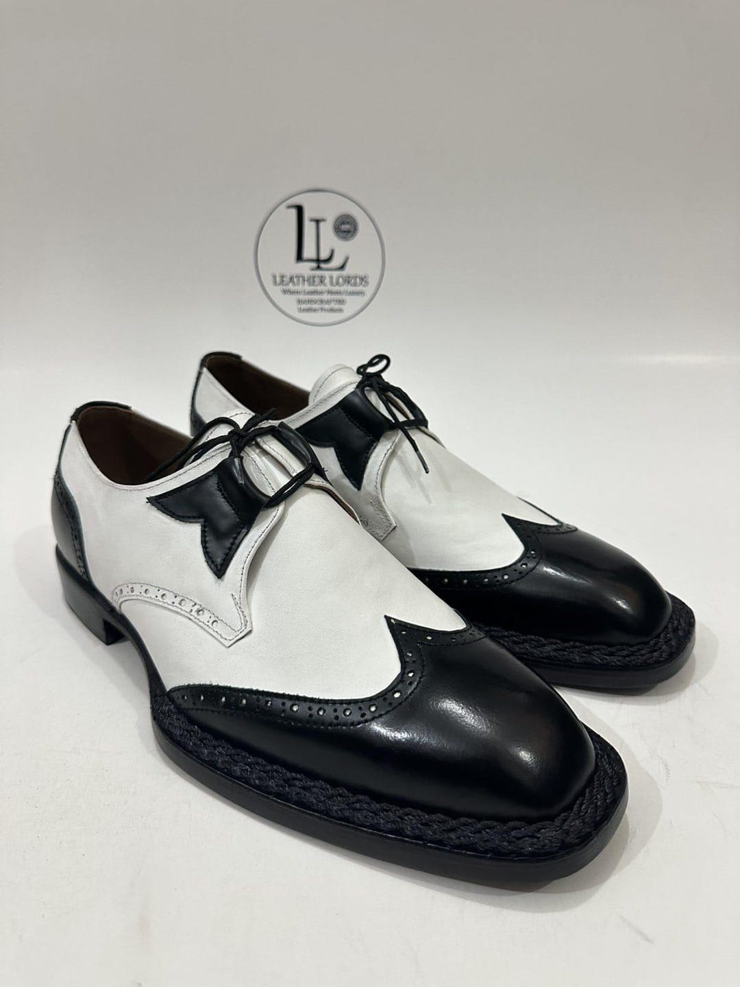 Leather Lords Handmade Norwegian Welted Wingtip Men's Dress Shoes Black ...