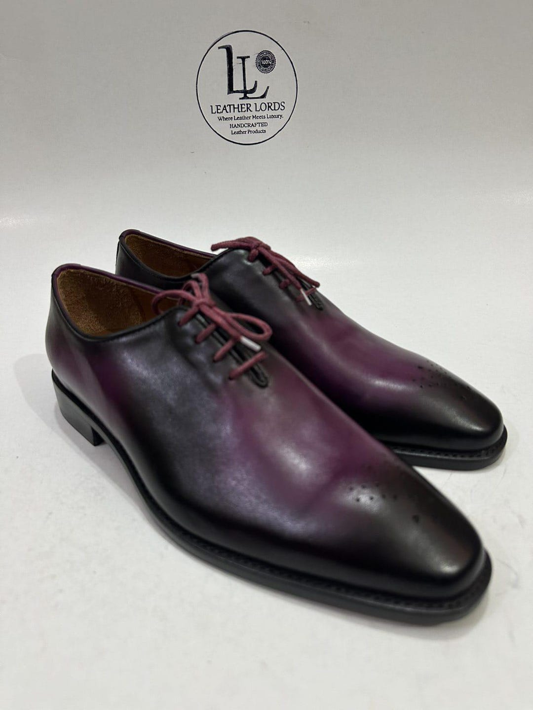 Leather Lords Men’s Purple Patina Leather Handmade Burgundy Dress Ombre ...