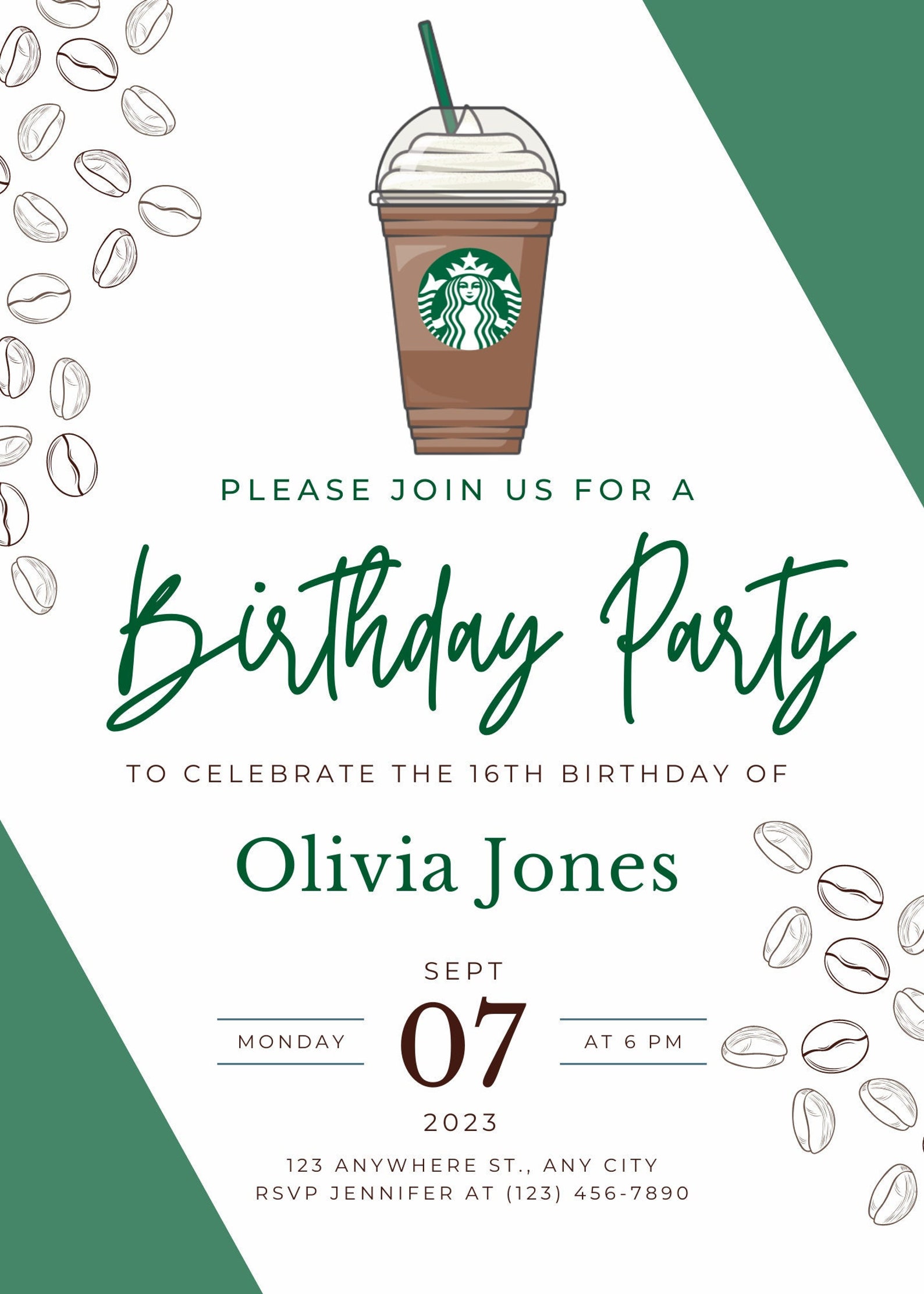 Starbucks Birthday Invitation Frappuccino Coffee Etsy Canada