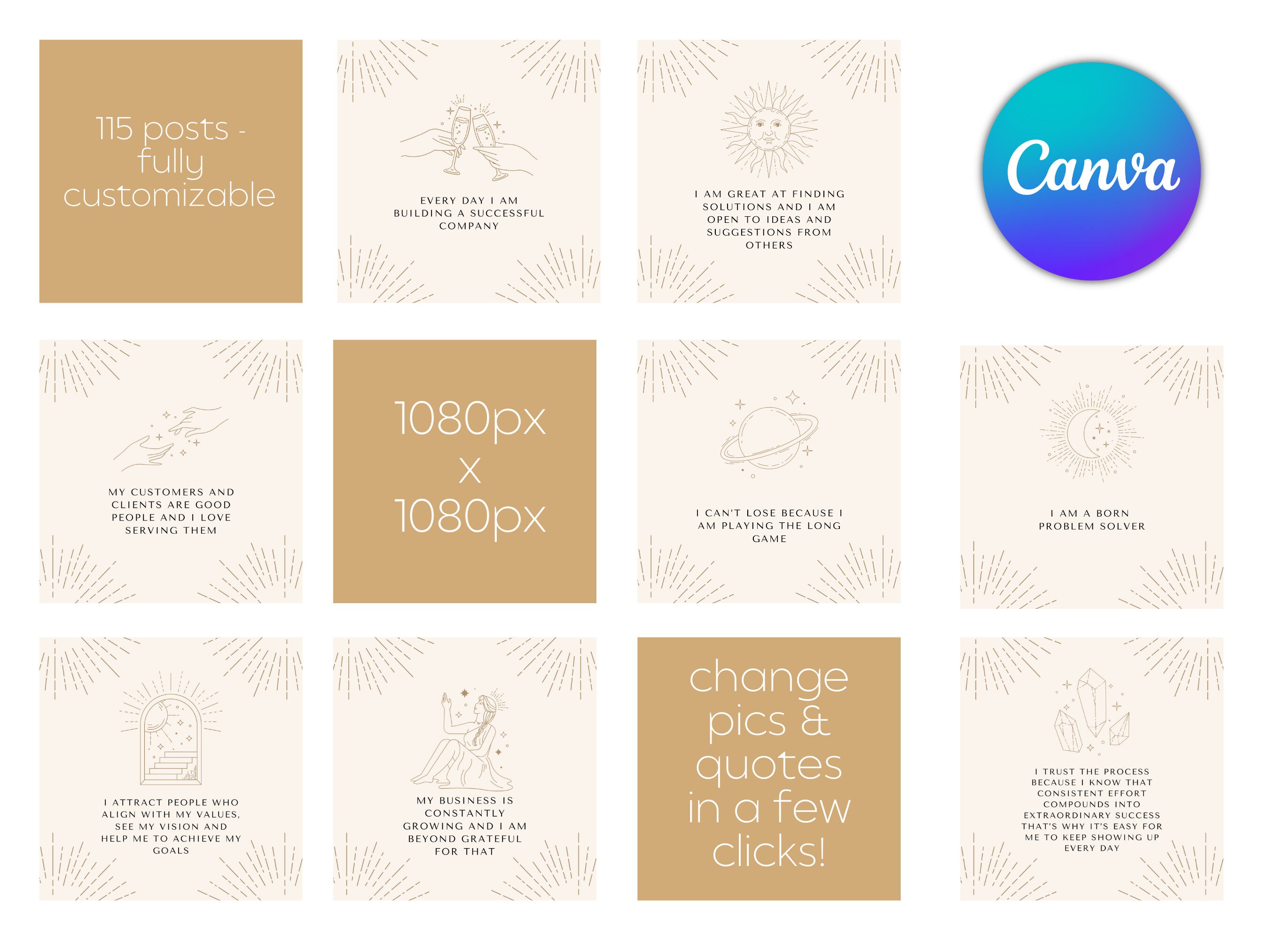 115 Positive Affirmations Cards Pack, Editable Positive Quotes Print or ...