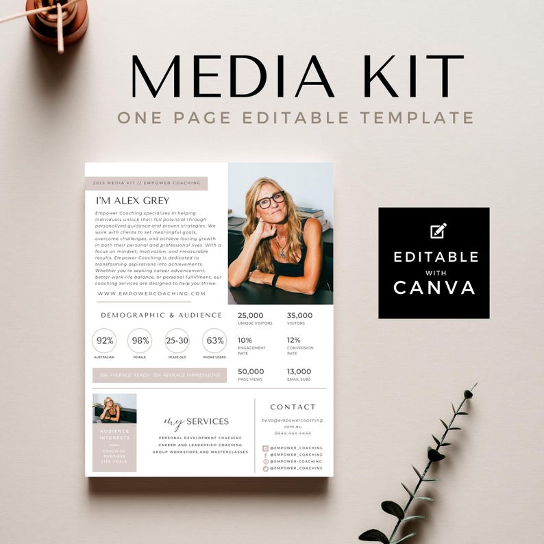 Canva Media Kit Template | Influencer & Blogger Press Kit | Editable ...
