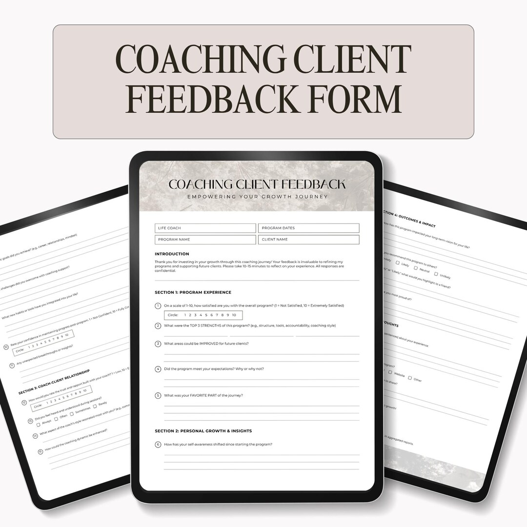 Coaching Client Feedback Form, Editable 3-page Canva Template, Business ...