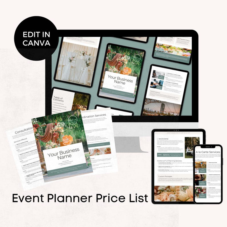 Event Planner Price List Template | Edit in Canva Pricing Guide | Event ...