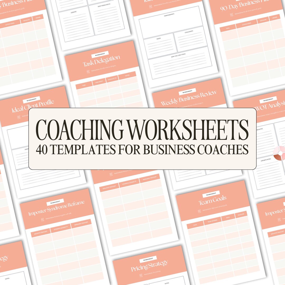 Coaching Worksheets, Canva Template for Business Coaches, 40 Worksheets ...