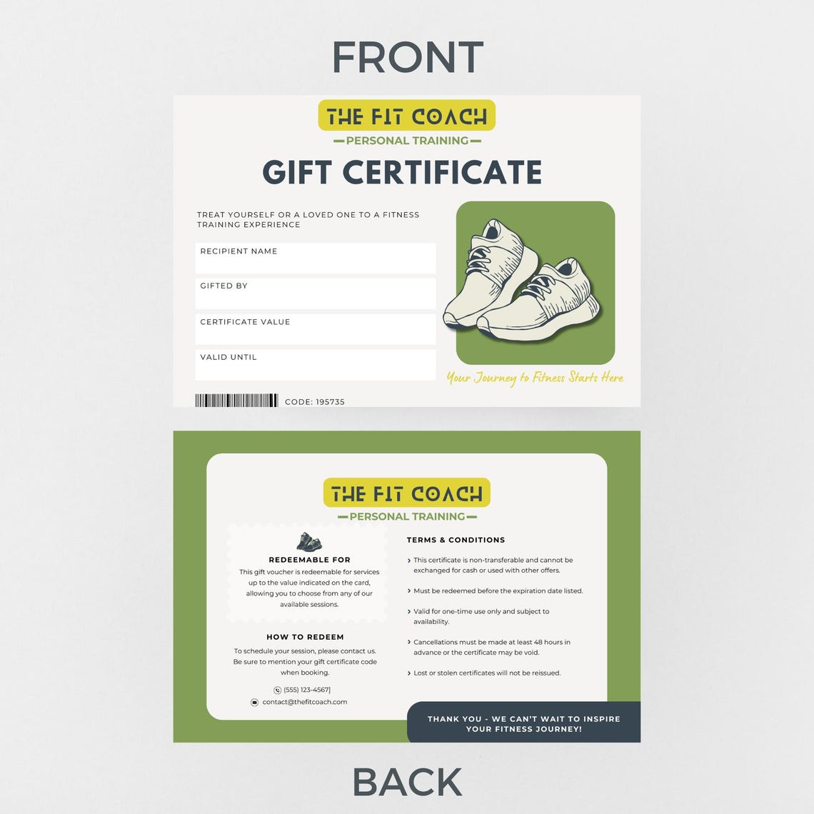 Gift Certificate Template - Editable Gift Card Template Canva - Fitness ...